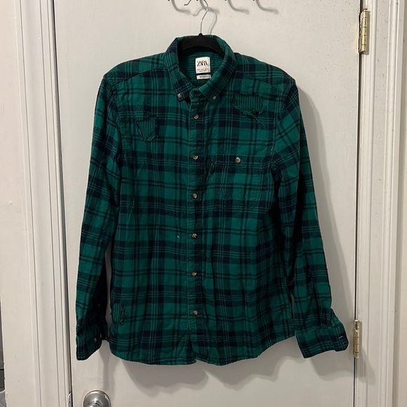 Zara | Shirts | Zara Torn Button Up Flannel | Poshmark